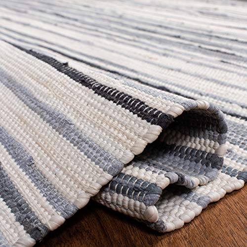 SAFAVIEH Rag Rug Collection Accent Rug - 4' x 6', Ivory & Grey, Handmade Boho Stripe Cotton, Ideal for High Traffic Areas in Entryway, Living Room, Bedroom (RAR126A)