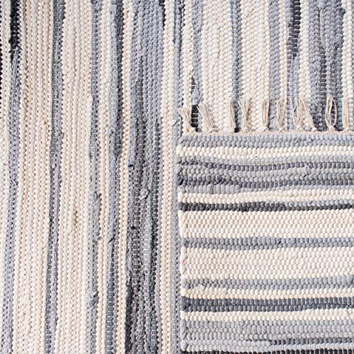 SAFAVIEH Rag Rug Collection Accent Rug - 4' x 6', Ivory & Grey, Handmade Boho Stripe Cotton, Ideal for High Traffic Areas in Entryway, Living Room, Bedroom (RAR126A)