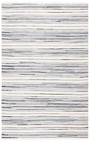 SAFAVIEH Rag Rug Collection Accent Rug - 4' x 6', Ivory & Grey, Handmade Boho Stripe Cotton, Ideal for High Traffic Areas in Entryway, Living Room, Bedroom (RAR126A)