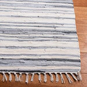 SAFAVIEH Rag Rug Collection Accent Rug - 4' x 6', Ivory & Grey, Handmade Boho Stripe Cotton, Ideal for High Traffic Areas in Entryway, Living Room, Bedroom (RAR126A)