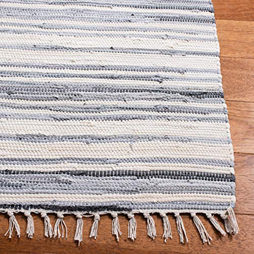 SAFAVIEH Rag Rug Collection Accent Rug - 4' x 6', Ivory & Grey, Handmade Boho Stripe Cotton, Ideal for High Traffic Areas in Entryway, Living Room, Bedroom (RAR126A)