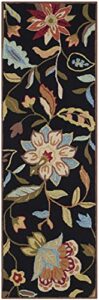 safavieh four seasons collection 2'3" x 6' black / purple frs435b hand-hooked floral runner rug