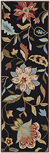 SAFAVIEH Four Seasons Collection 2'3" x 6' Black / Purple FRS435B Hand-Hooked Floral Runner Rug