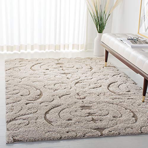 SAFAVIEH Florida Shag Collection Area Rug - 8' x 10', Cream & Beige, Scroll Design, Non-Shedding & Easy Care, 1.2-inch Thick Ideal for High Traffic Areas in Living Room, Bedroom (SG467-1113)