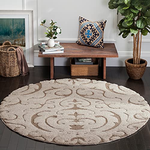 SAFAVIEH Florida Shag Collection Area Rug - 8' x 10', Cream & Beige, Scroll Design, Non-Shedding & Easy Care, 1.2-inch Thick Ideal for High Traffic Areas in Living Room, Bedroom (SG467-1113)