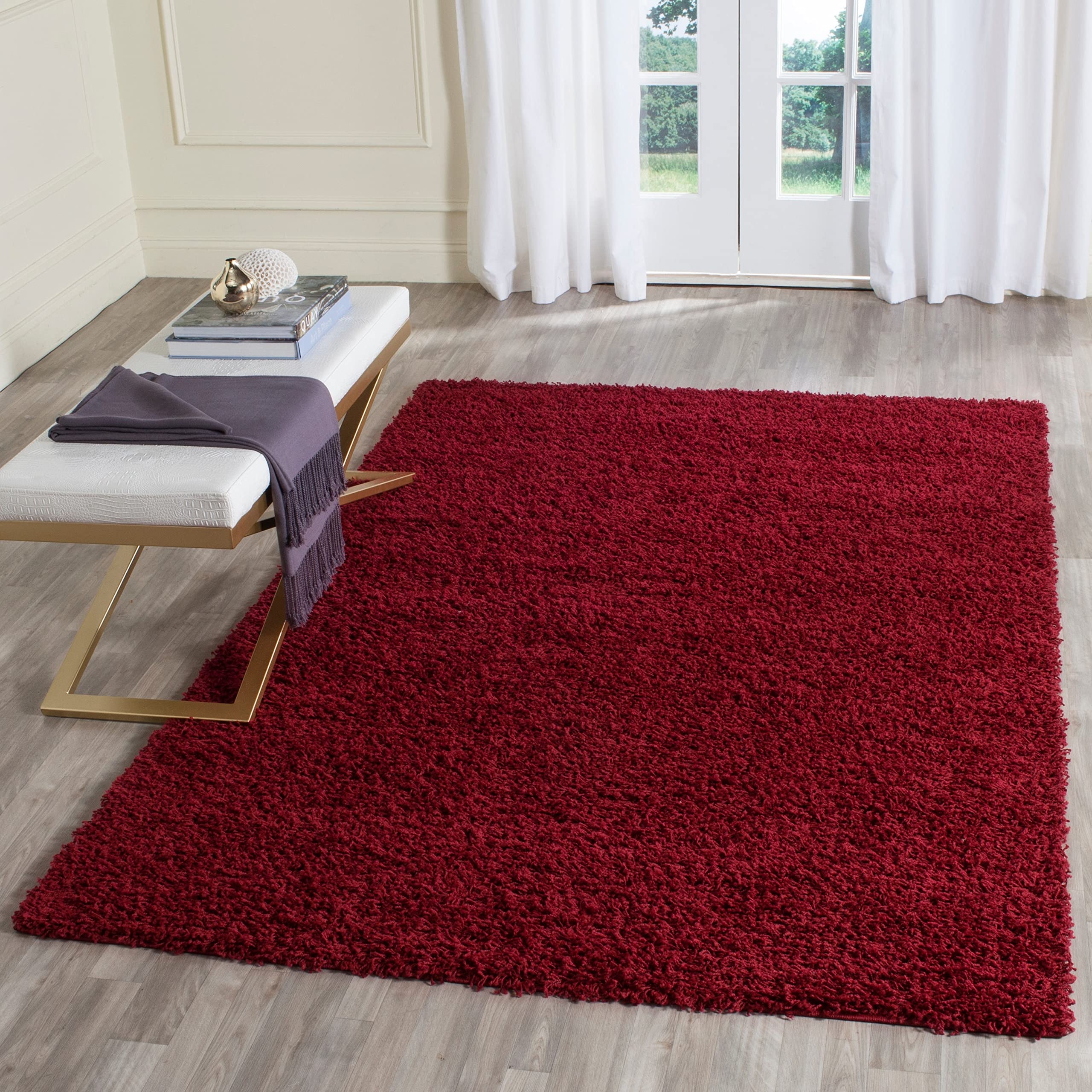 SAFAVIEH Athens Shag Collection Area Rug - 8' x 10', Red, Non-Shedding & Easy Care, 1.5-inch Thick Ideal for High Traffic Areas in Living Room, Bedroom (SGA119R)