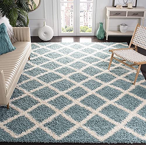 SAFAVIEH Dallas Shag Collection Area Rug - 5'1" x 7'6", Seafoam & Ivory, Trellis Design, Non-Shedding & Easy Care, 1.5-inch Thick Ideal for High Traffic Areas in Living Room, Bedroom (SGD258C)