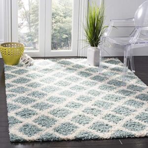 SAFAVIEH Dallas Shag Collection Area Rug - 5'1" x 7'6", Seafoam & Ivory, Trellis Design, Non-Shedding & Easy Care, 1.5-inch Thick Ideal for High Traffic Areas in Living Room, Bedroom (SGD258C)