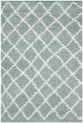 SAFAVIEH Dallas Shag Collection Area Rug - 5'1" x 7'6", Seafoam & Ivory, Trellis Design, Non-Shedding & Easy Care, 1.5-inch Thick Ideal for High Traffic Areas in Living Room, Bedroom (SGD258C)