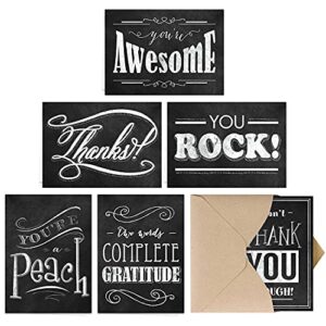 retro chalkboard thank you note card assortment pack/set of 36 greeting cards with brown kraft envelopes / 6 vintage blackboard chalk designs blank inside / 3 1/2" x 4 7/8" teacher appreciation cards