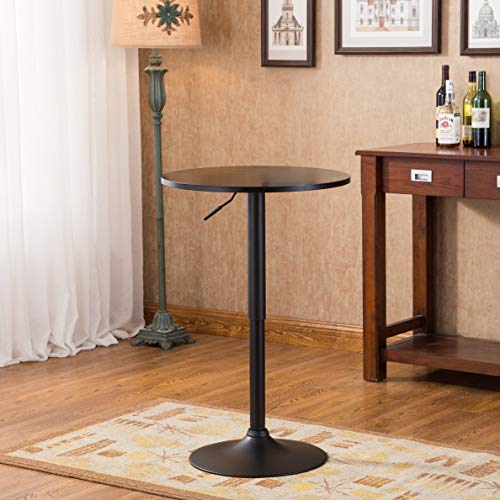 Roundhill Furniture Belham Round Top Adjustable Height with Black Leg and Base Metal Bar Table