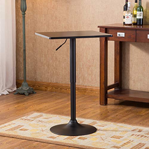 Roundhill Furniture Belham Square Top Adjustable Height with Black Leg and Base Metal Bar Table