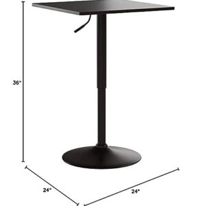 Roundhill Furniture Belham Square Top Adjustable Height with Black Leg and Base Metal Bar Table