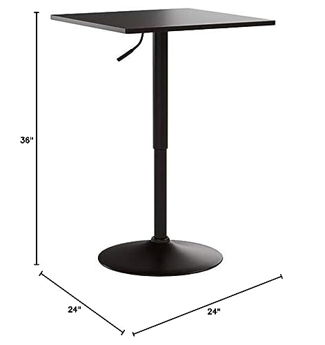 Roundhill Furniture Belham Square Top Adjustable Height with Black Leg and Base Metal Bar Table