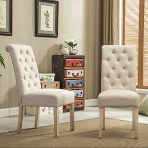 roundhill furniture habit solid wood tufted parsons dining chair (set of 2), tan