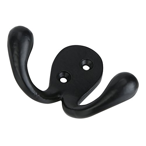 A29 Set of 4 Coat Hookes Heavy Duty Wall Mounted Double Coat Hooks Utility Iron Decorative Hooks for Coat Robe Hat Key Towel with Easy Installation Hardware Black Powder Coat Finish