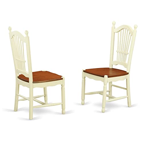 East West Furniture Dover Dinette Slat Back Wooden Seat Dining Chairs, Set of 2, DOC-WHI-W