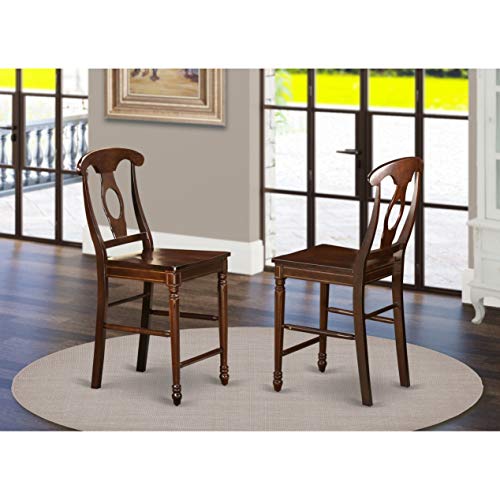 East West Furniture Kenley Counter Height Barstools-Napoleon Back Wood Seat Chairs, Set of 2, Black & Cherry