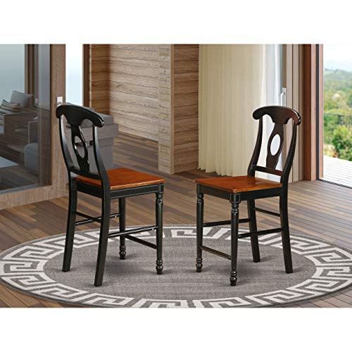 East West Furniture Kenley Counter Height Barstools-Napoleon Back Wood Seat Chairs, Set of 2, Black & Cherry