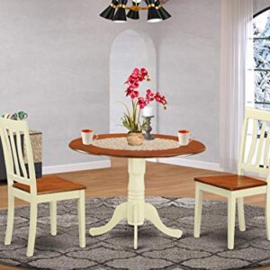 East West Furniture DLAN3-BMK-W 3 Piece Dinette Set for Small Spaces Contains a Round Dining Table with Dropleaf and 2 Kitchen Dining Chairs, 42x42 Inch, Buttermilk & Cherry