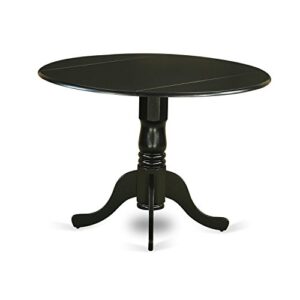 East West Furniture Dublin 3 Piece Kitchen Set for Small Spaces Contains a Round Dining Room Table with Dropleaf and 2 Solid Wood Seat Chairs, 42x42 Inch, Black