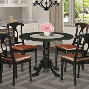 East West Furniture Dublin 5 Piece Dinette Set for 4 Includes a Round Table with Dropleaf and 4 Faux Leather Dining Room Chairs, 42x42 Inch, Black