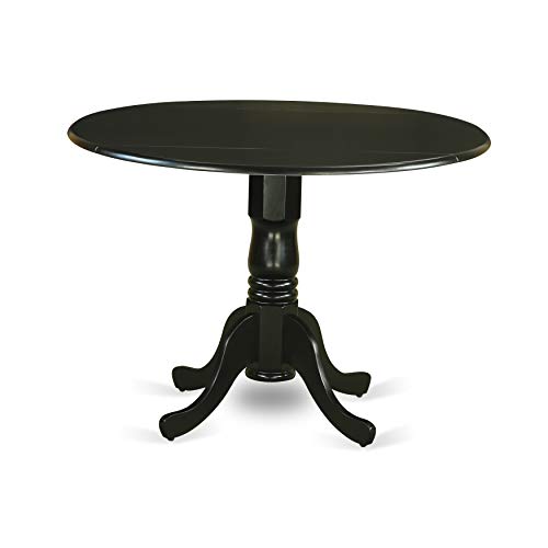 East West Furniture DLNI3-BLK-C 3 Piece Set Contains a Round Dining Room Table with Dropleaf and 2 Linen Fabric Upholstered Kitchen Chairs, 42x42 Inch, Black