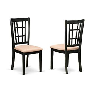 East West Furniture DLNI3-BLK-C 3 Piece Set Contains a Round Dining Room Table with Dropleaf and 2 Linen Fabric Upholstered Kitchen Chairs, 42x42 Inch, Black