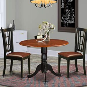 East West Furniture DLNI3-BCH-LC 3 Piece Set Contains a Round Dining Room Table with Dropleaf and 2 Faux Leather Upholstered Chairs, 42x42 Inch, Black & Cherry