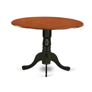 East West Furniture Dublin 3 Piece Set Contains a Round Dining Room Table with Dropleaf and 2 Linen Fabric Upholstered Kitchen Chairs, 42x42 Inch, Black & Cherry