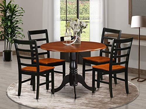 East West Furniture Dublin 5 Piece Dinette Set for 4 Includes a Round Room Table with Dropleaf and 4 Dining Chairs, 42x42 Inch, Black & Cherry