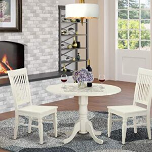 East West Furniture Dublin 3 Piece Dinette Set for Small Spaces Contains a Round Table with Dropleaf and 2 Dining Room Chairs, 42x42 Inch, Linen White