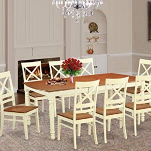 East West Furniture Dover 9 Piece Set Includes a Rectangle Dining Room Table with Butterfly Leaf and 8 Kitchen Chairs, 42x78 Inch, Buttermilk & Cherry