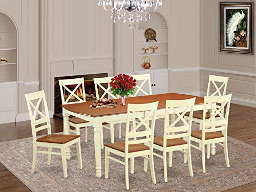 East West Furniture Dover 9 Piece Set Includes a Rectangle Dining Room Table with Butterfly Leaf and 8 Kitchen Chairs, 42x78 Inch, Buttermilk & Cherry