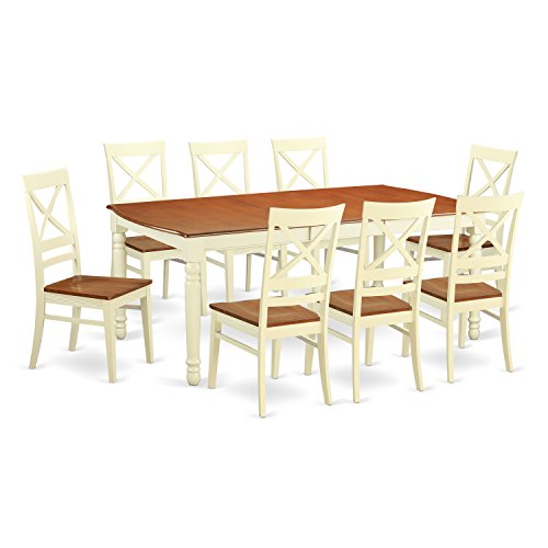 East West Furniture Dover 9 Piece Set Includes a Rectangle Dining Room Table with Butterfly Leaf and 8 Kitchen Chairs, 42x78 Inch, Buttermilk & Cherry