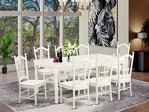 East West Furniture Dover 9 Piece Room Furniture Set Includes a Rectangle Wooden Table with Butterfly Leaf and 8 Kitchen Dining Chairs, 42x78 Inch, Linen White