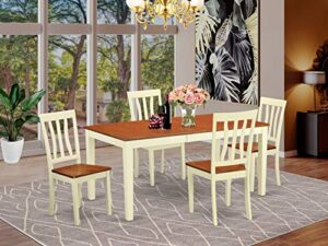 east west furniture nian5-whi-w 5 piece dining set includes a rectangle dining room table with butterfly leaf and 4 kitchen chairs, 36x66 inch, buttermilk & cherry