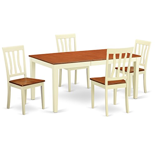 East West Furniture NIAN5-WHI-W 5 Piece Dining Set Includes a Rectangle Dining Room Table with Butterfly Leaf and 4 Kitchen Chairs, 36x66 Inch, Buttermilk & Cherry