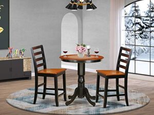 east west furniture edfa3-blk-w dining set, 3 pieces, black