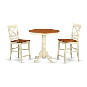 East West Furniture EDQU3-WHI-W Dining Set, 3-Piece