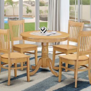 5 Piece Dining Set Includes a Round Dining Room Table with Pedestal and 4 Wood Seat Chairs