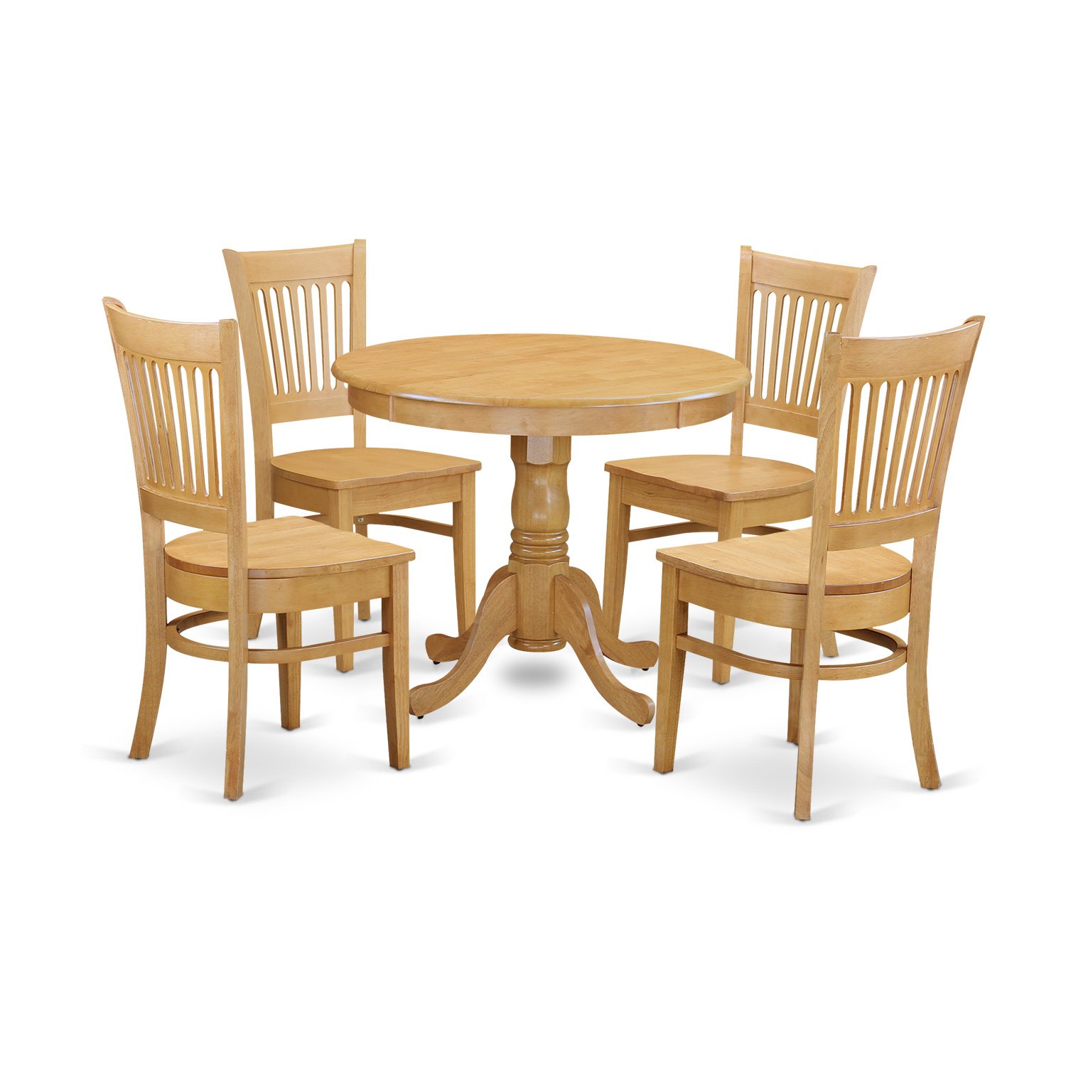 5 Piece Dining Set Includes a Round Dining Room Table with Pedestal and 4 Wood Seat Chairs