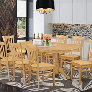 East West Furniture VAGR9-OAK-W 9 Piece Dining Table Set Includes an Oval Wooden Table with Butterfly Leaf and 8 Dining Room Chairs, 40x76 Inch, Oak