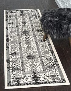 unique loom la jolla collection vintage, contemporary, border, ornate, traditional area rug, 2 ft x 6 ft, gray/ivory