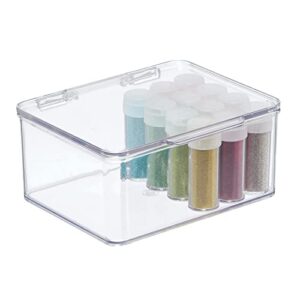 mDesign Plastic Stackable Craft, Sewing, Crochet Storage Container Box with Attached Lid - Compact Organizer and Holder for Thread, Beads, Ribbon, Glitter, Clay - Small, 3" High - 2 Pack - Clear