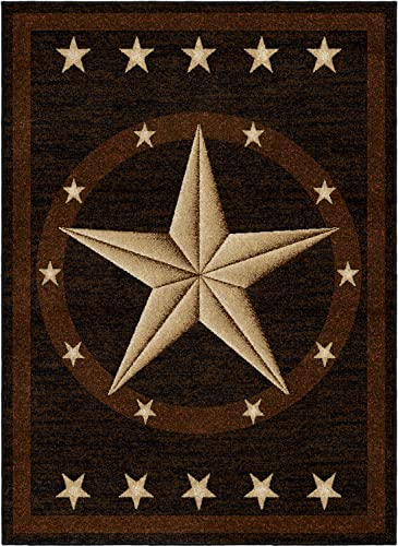 Rustic Lodge, Texas Star Area Rug, 5'3" W x 7'3" L, Black 3683