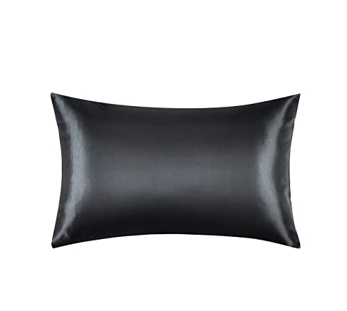 Pack of 2 Satin Pillowcases for Hair and Skin, Satin Pillow Cases Set of 2 Pillow Cover with Envelop Closure (Standard/Queen, Black)