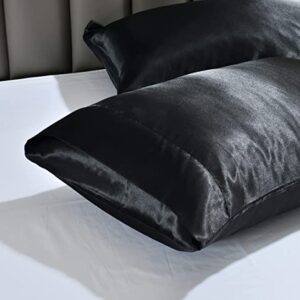 Pack of 2 Satin Pillowcases for Hair and Skin, Satin Pillow Cases Set of 2 Pillow Cover with Envelop Closure (Standard/Queen, Black)