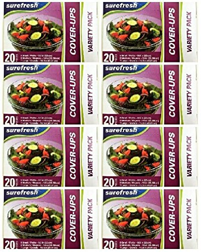 SureFresh Cover-Ups Food Covers, Elastic Stretch-to-Cover Variety Packs, Box of 20 (Pack of 8)