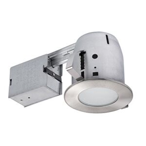 4" led ic rated flush round trim recessed lighting kit, brushed nickel, frosted glass, easy install push-n-click clips, led bulb included, 3.88" hole size,90972